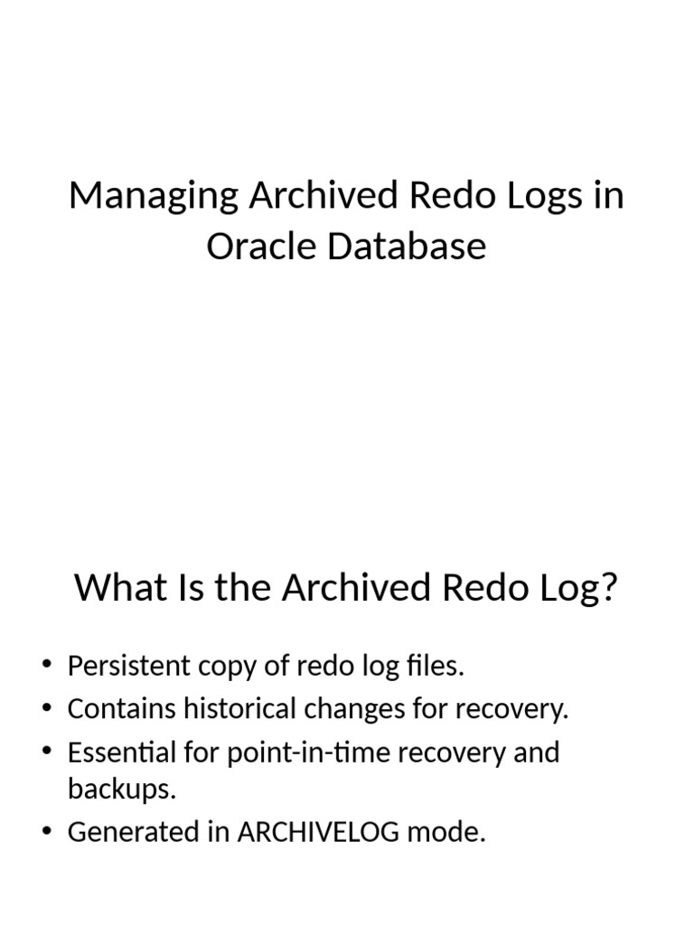 Archived Redo Logs Oracle | PDF | Backup | Databases