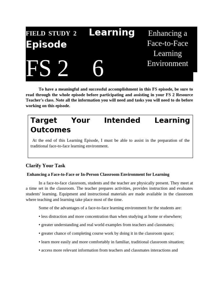 FS2 EP. 6_041632 | PDF | Learning | Classroom