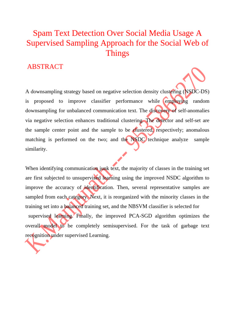Spam Text Detection Over Social Media Usage a Supervised Sampling Approach | PDF | Support ...