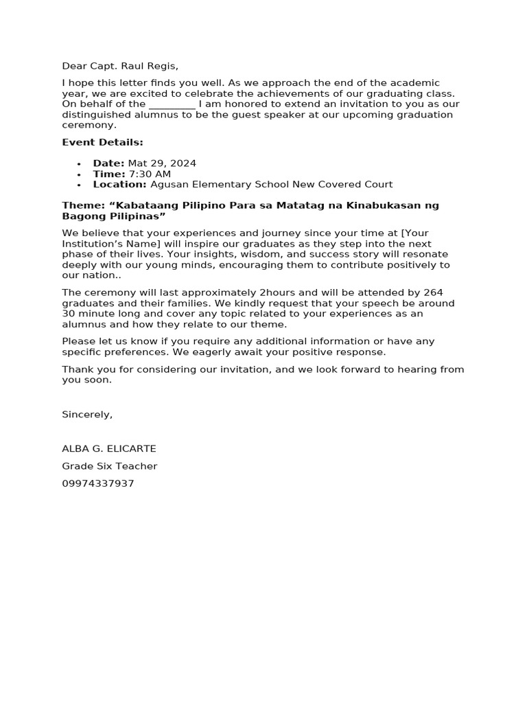 Invitation to Graduation Speaker 2024 | PDF