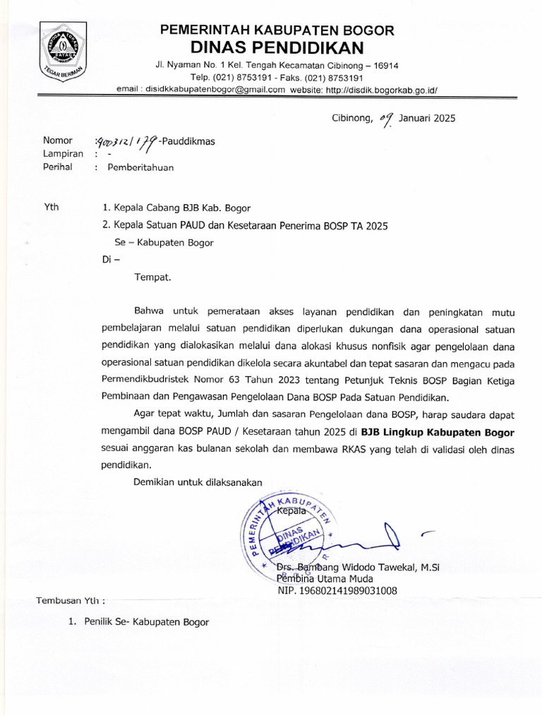 SURAT PEMBERITAHUAN RKAS DAN PENCAIRAN BOSP 2025 FIX | PDF