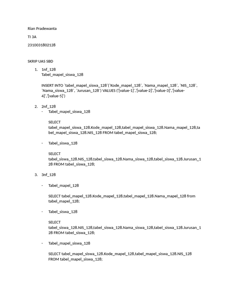 Skrip SBD UAS USTI | PDF