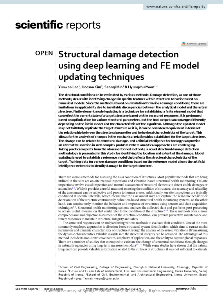 Structural Damage Detection Using Deep Learning and Fe Model Updating ... Structural Damage Detection Using Deep Learning and Fe Model Updating ...