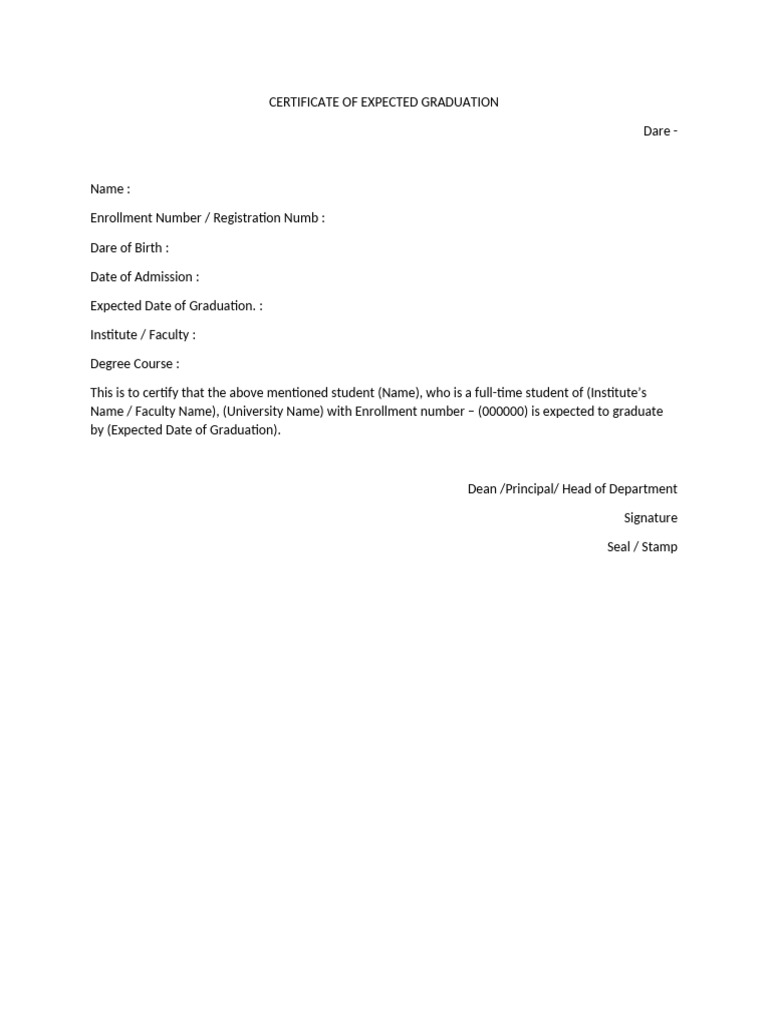 Expected Graduation Certificate Template | PDF