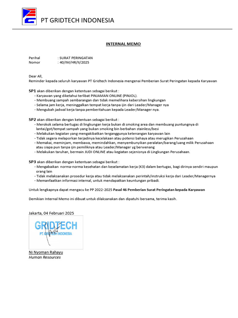 40_Internal Memo Surat Peringatan 123 | PDF