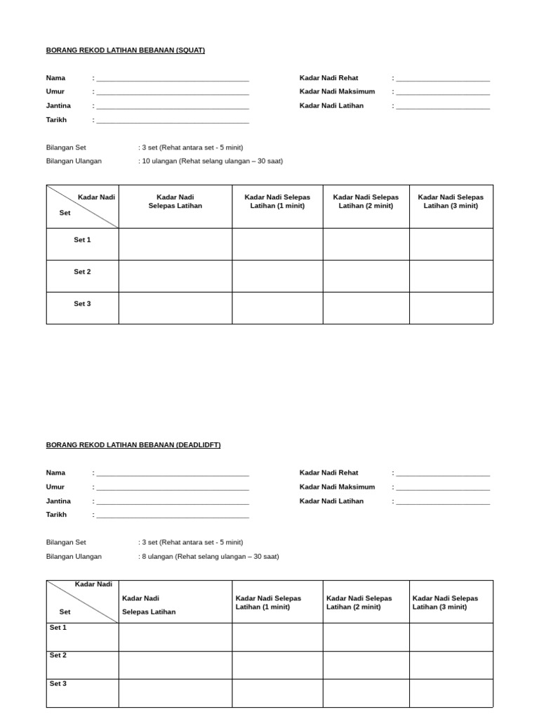 Borang Rekod Latihan - PIKO | PDF