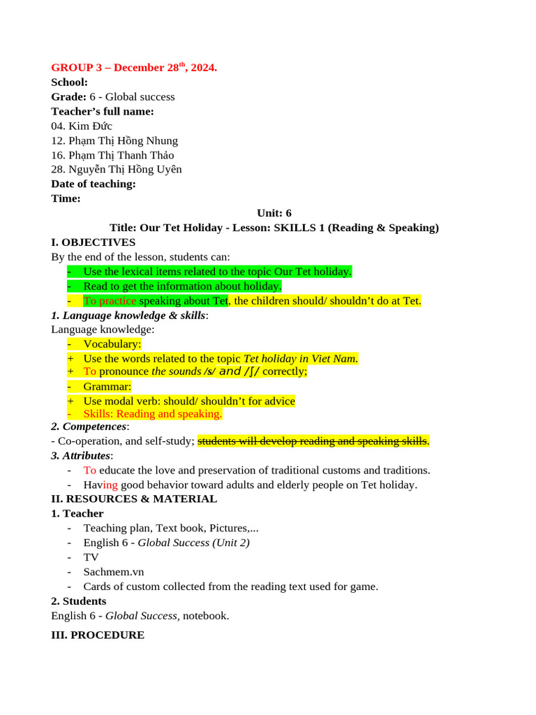 Saturday - Grade 6 - U6 - Reading&Speaking | PDF | Learning | Human Communication