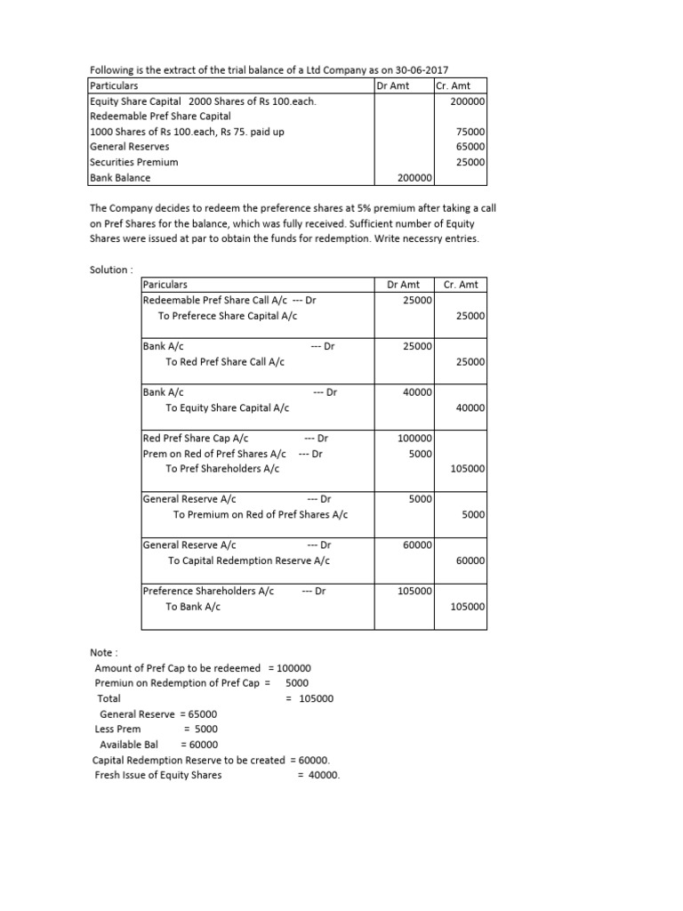 q.4.Redemption of Pref Shares | PDF | Equity (Finance) | Investing