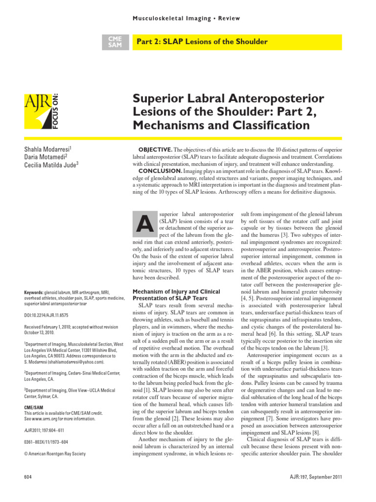 Modarresi Et Al 2012 Superior Labral Anteroposterior Lesions of The ...