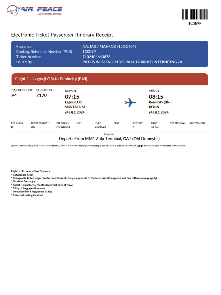 1C0E9P-TICKETS | PDF | Business Class | Baggage