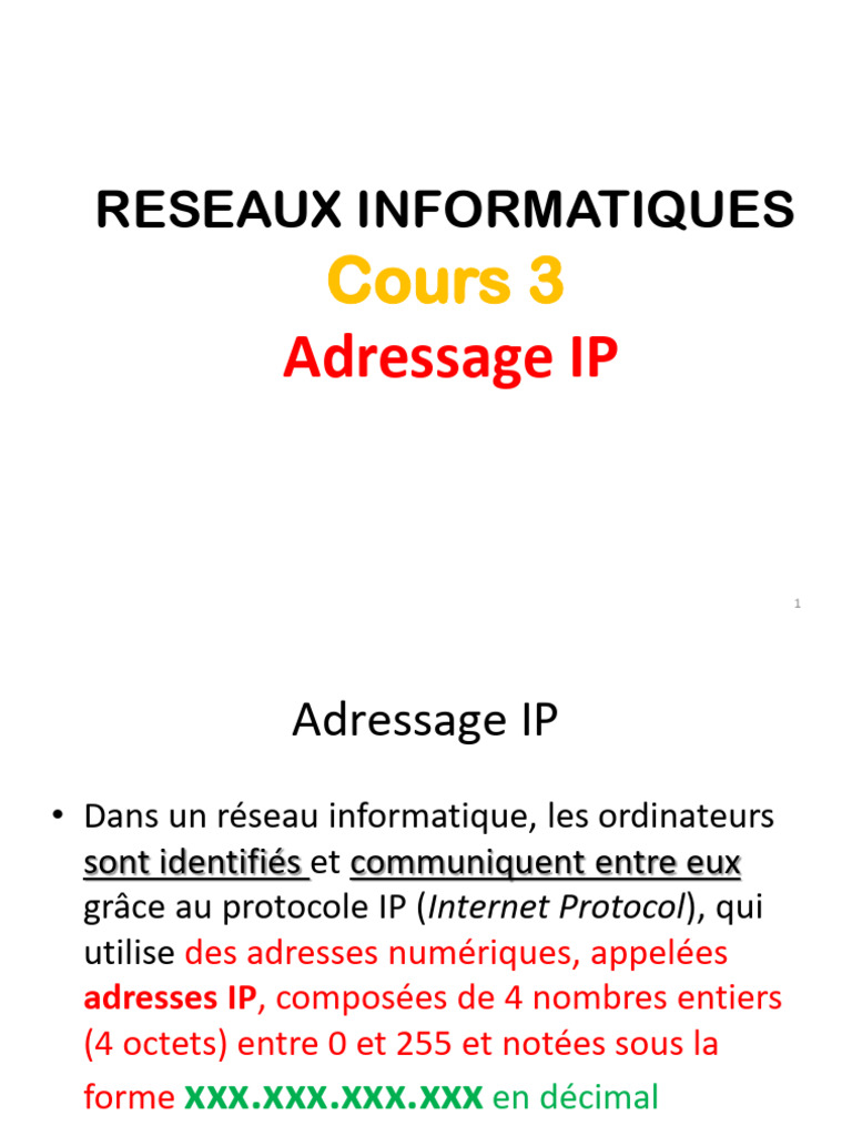 Adressage IP et sous-réseaux en réseau | PDF | Adresse IP ...