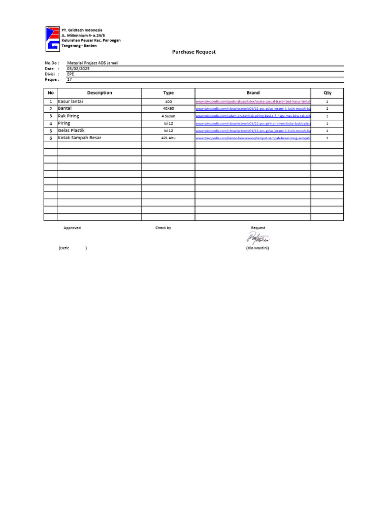 PR For Material Mess ADS Jamali (3-Jan-2025) - 1 | PDF