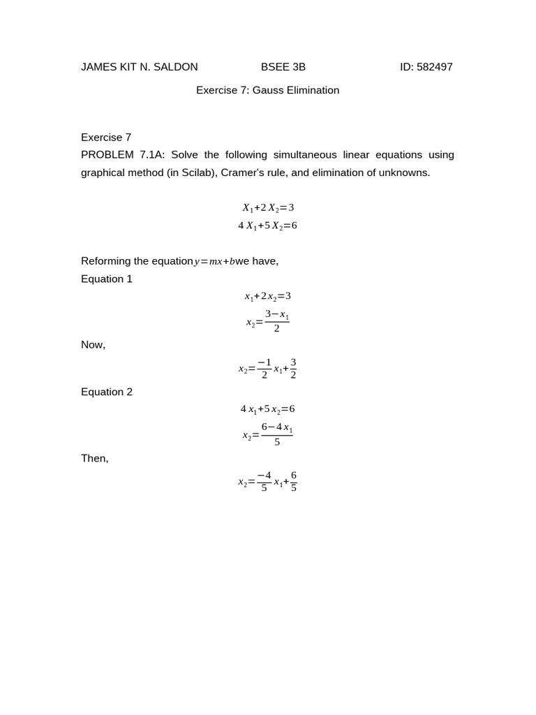 SALDON - BSEE 3B (Problem 7.1A) | PDF | Algebra | Computational Science
