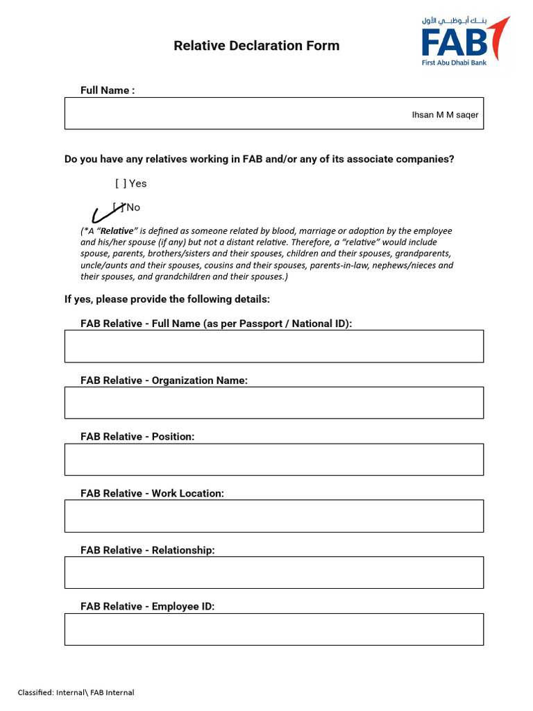Relative Declaration Form. - FAB | PDF | Family | Interpersonal ...