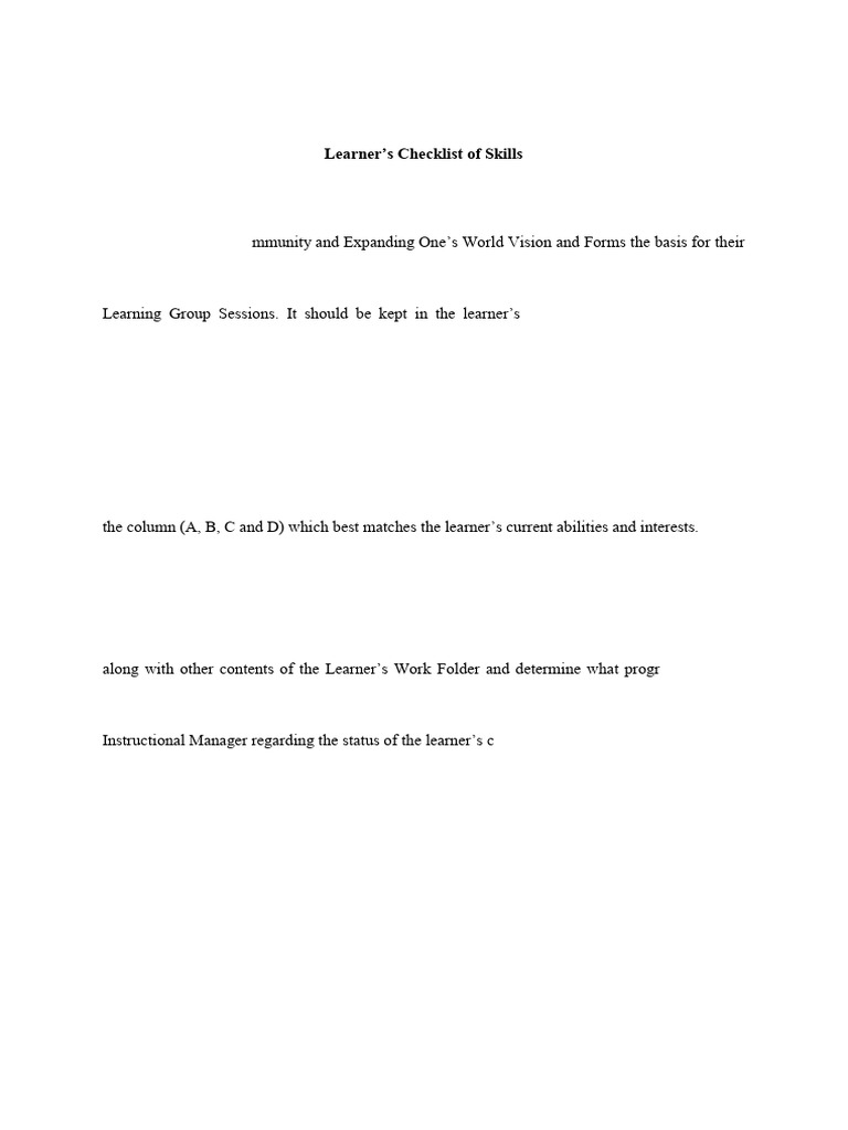 Learner Skills Checklist for ALS A&E | PDF | Learning | Critical Thinking