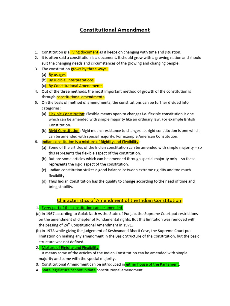 Constitutional Amendment Lesson - Constitution Class XI. | PDF | Constitutional Amendment ...