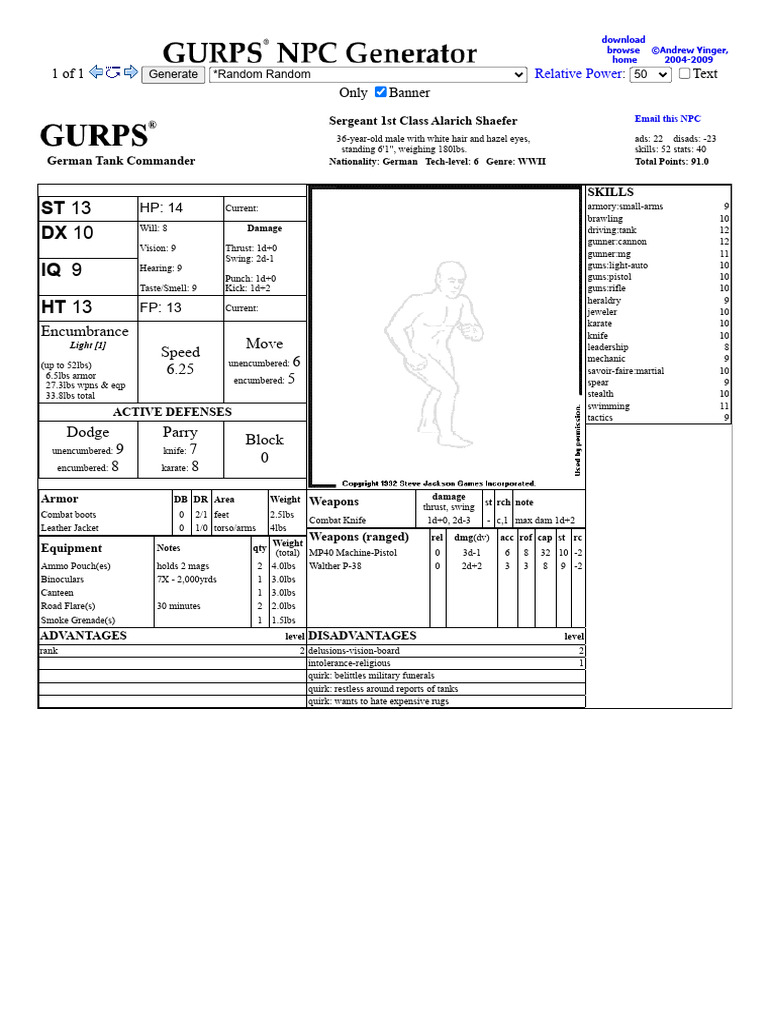 GURPS WWII NPC Character Generator | PDF | Military Technology