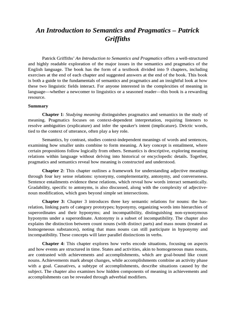 Semantics & Pragmatics Textbook Guide | PDF | Semantics | Communication