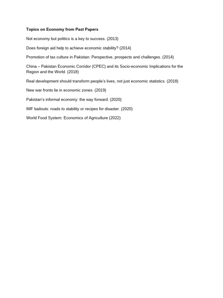 Topics On Economy From Past Papers | PDF
