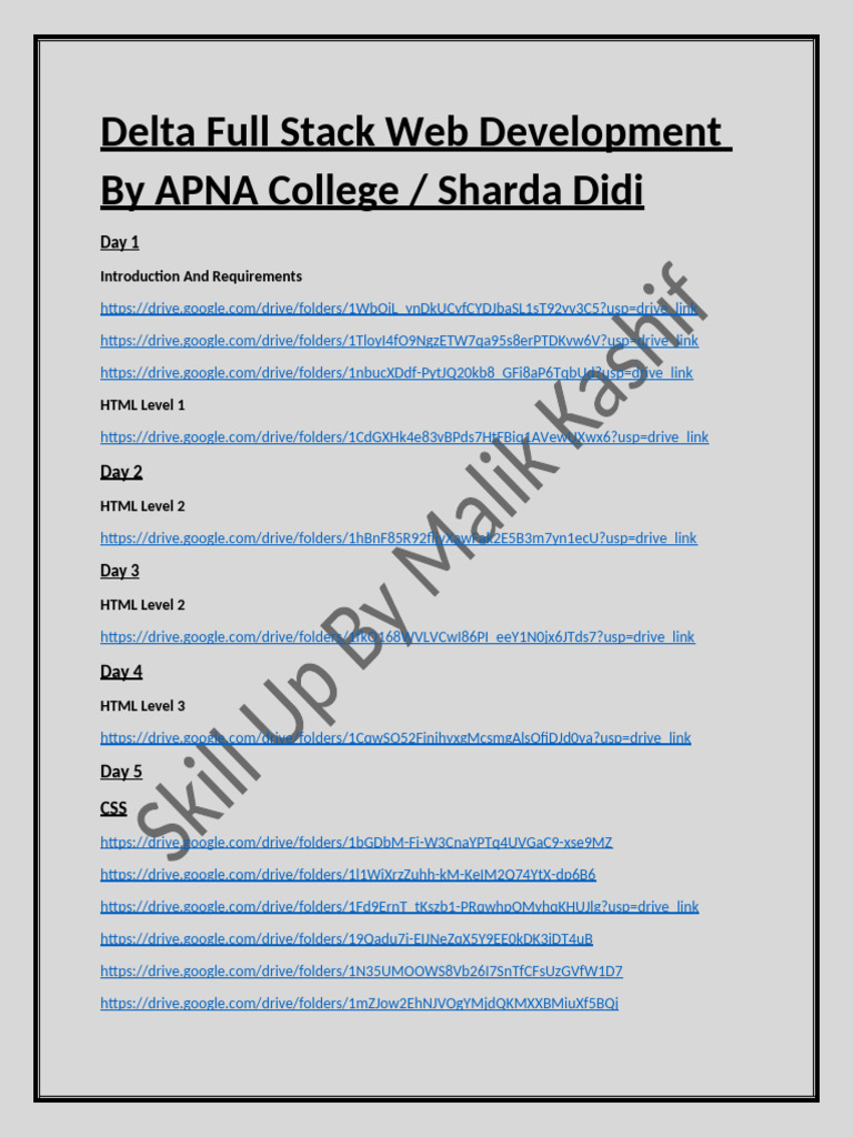 Delta Full Stack Web Development by APNA College by Skill Up | PDF | Internet | Web Software