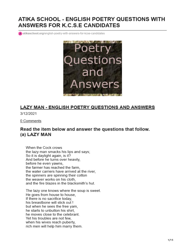 Atika School - English Poetry Questions With Answers For Kcse ...