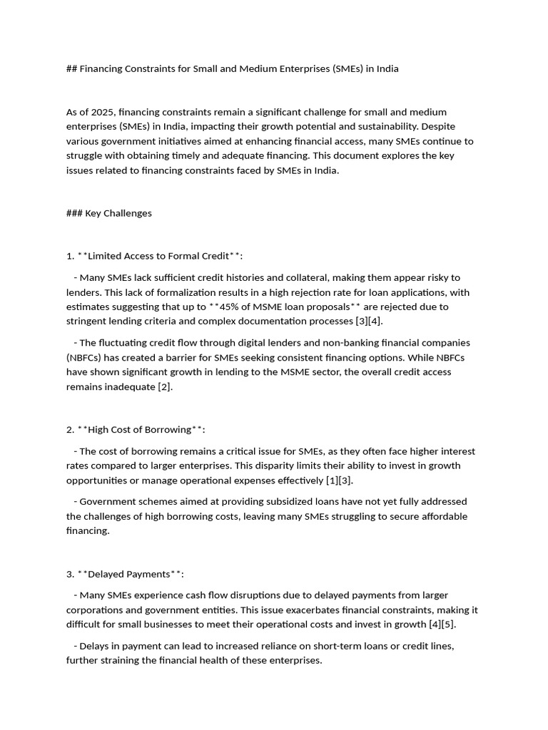 Financing Constraints For Small and Medium Enterprises | PDF | Small ...
