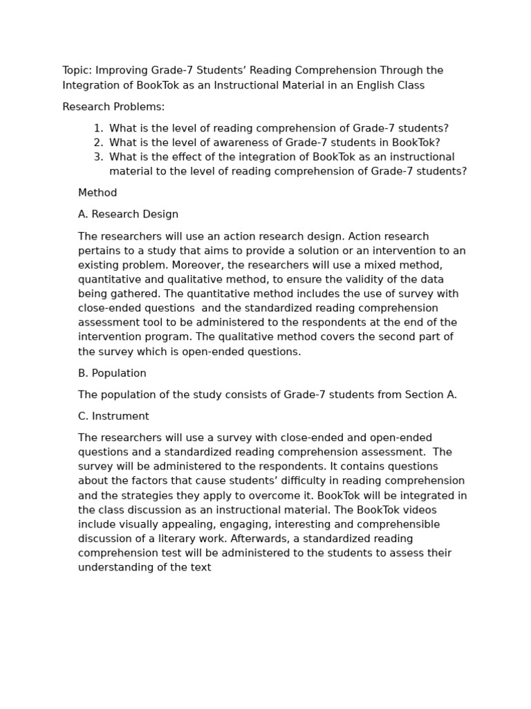 Booktok and Reading Comprehension | PDF | Methodology | Reading Comprehension