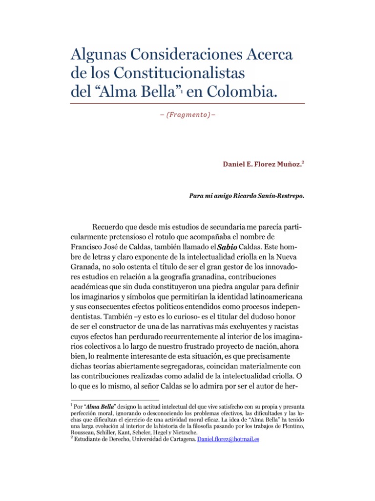 Algunas Consideraciones Acerca de Los Constitucionalistas Del Alma ...