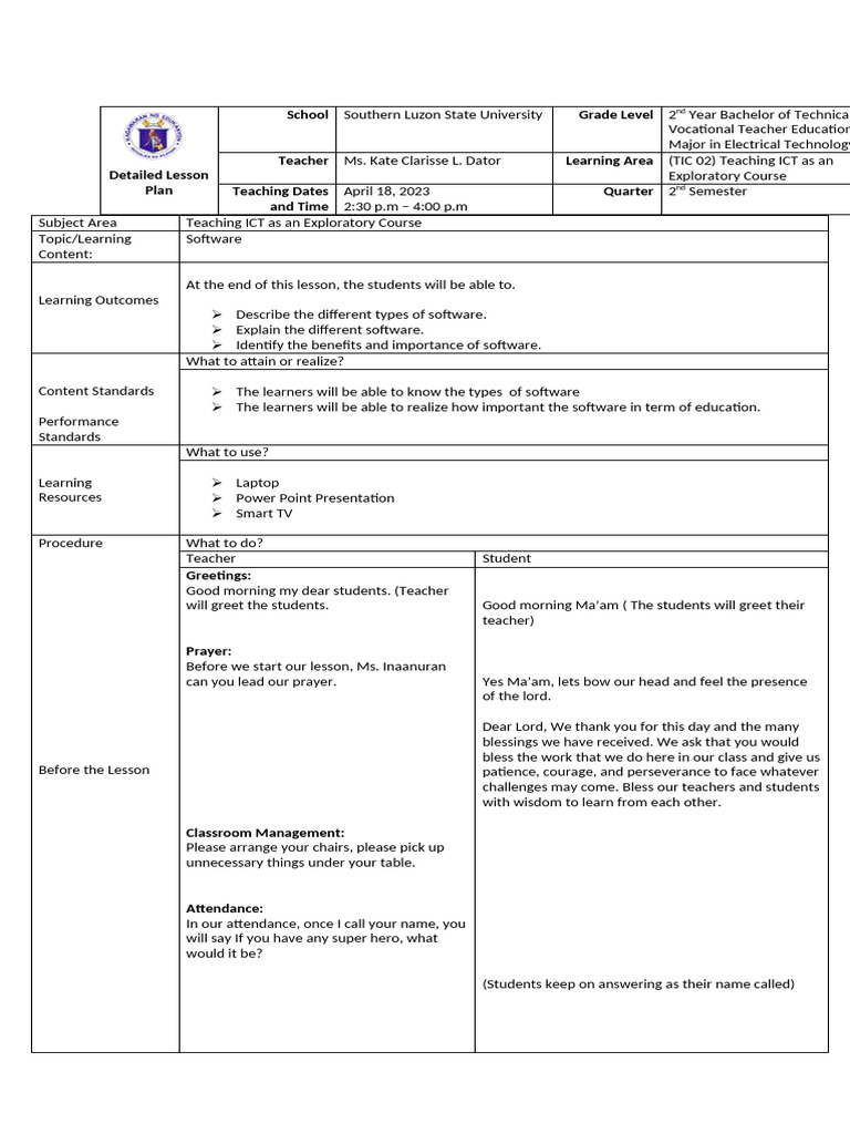 (TIC 02) Detailed Lesson Plan (AutoRecovered) | PDF | Application ...