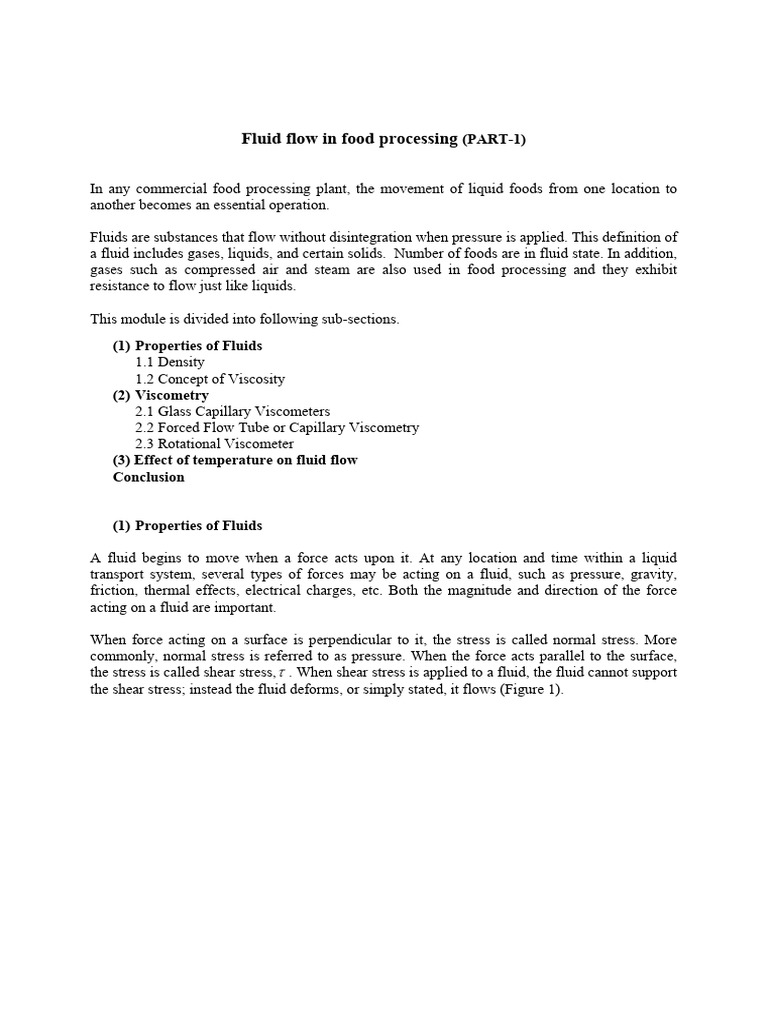 Fluid Flow Principles in Food Processing | PDF | Viscosity | Shear Stress