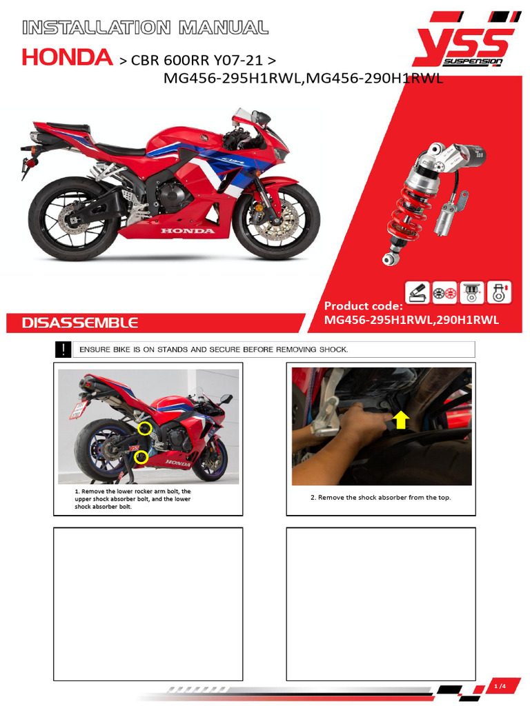 Doc-Installation-En-Moto-Rear-Tds Honda CBR 600 RR 2007 2012 MG456-295H1RWL-M000006-V33 | PDF ...