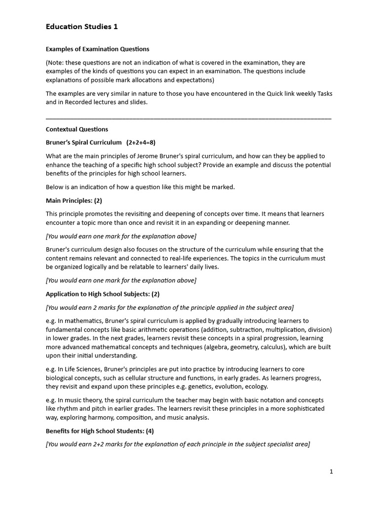 EDSA172 Examples of Examination Questions | PDF | Curriculum | Learning