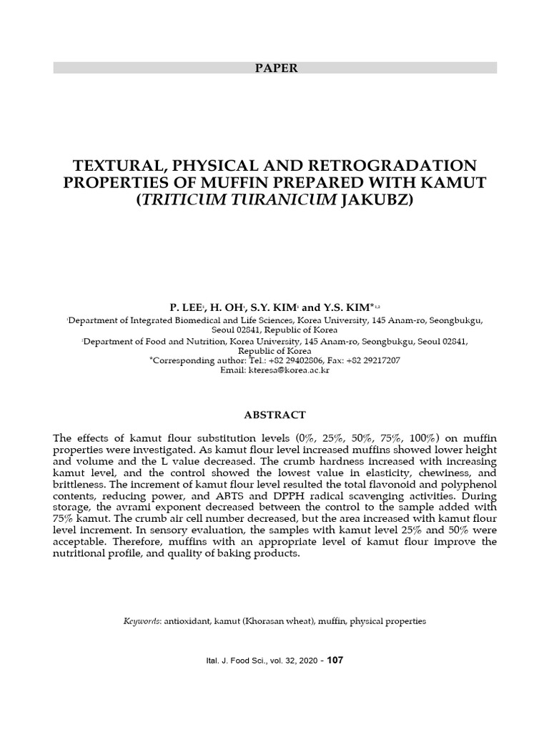 Textural, Physical and Retrogradation Properties of Muffin Prepared ...