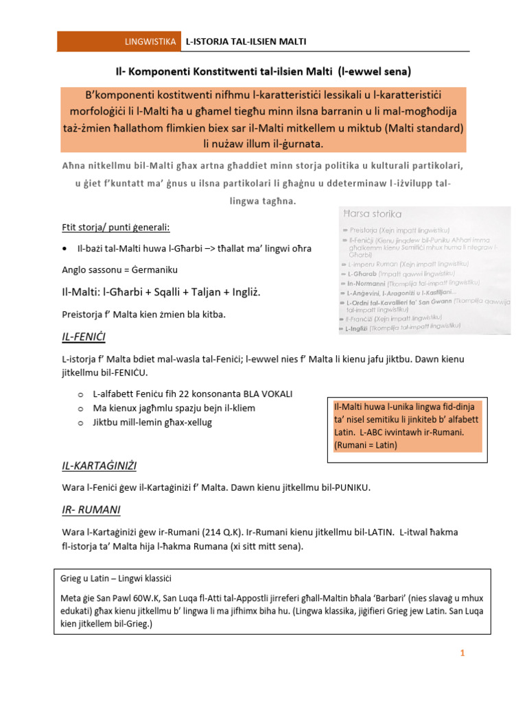 MALTI-Noti-Lingwistika-full-1-2-yrs | PDF