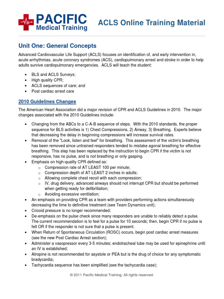ACLS Online Training Material: Unit One: General Concepts | PDF ...