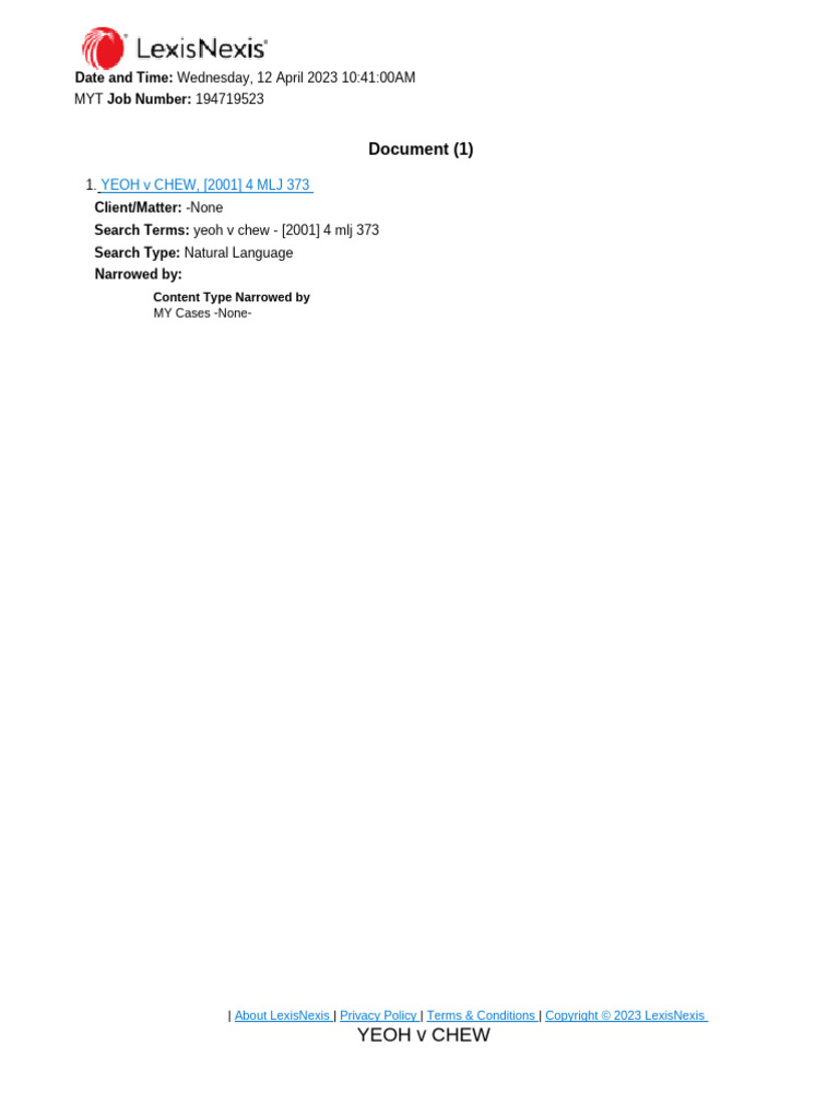 Yeoh V Chew [2001] 4 MLJ 373.PDF | PDF | Marriage | Family