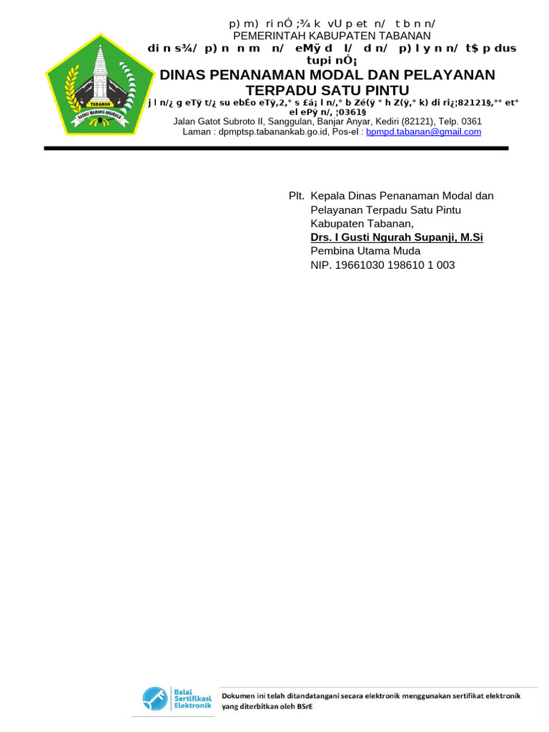 Kop Surat Dinas Penanaman Modal | PDF