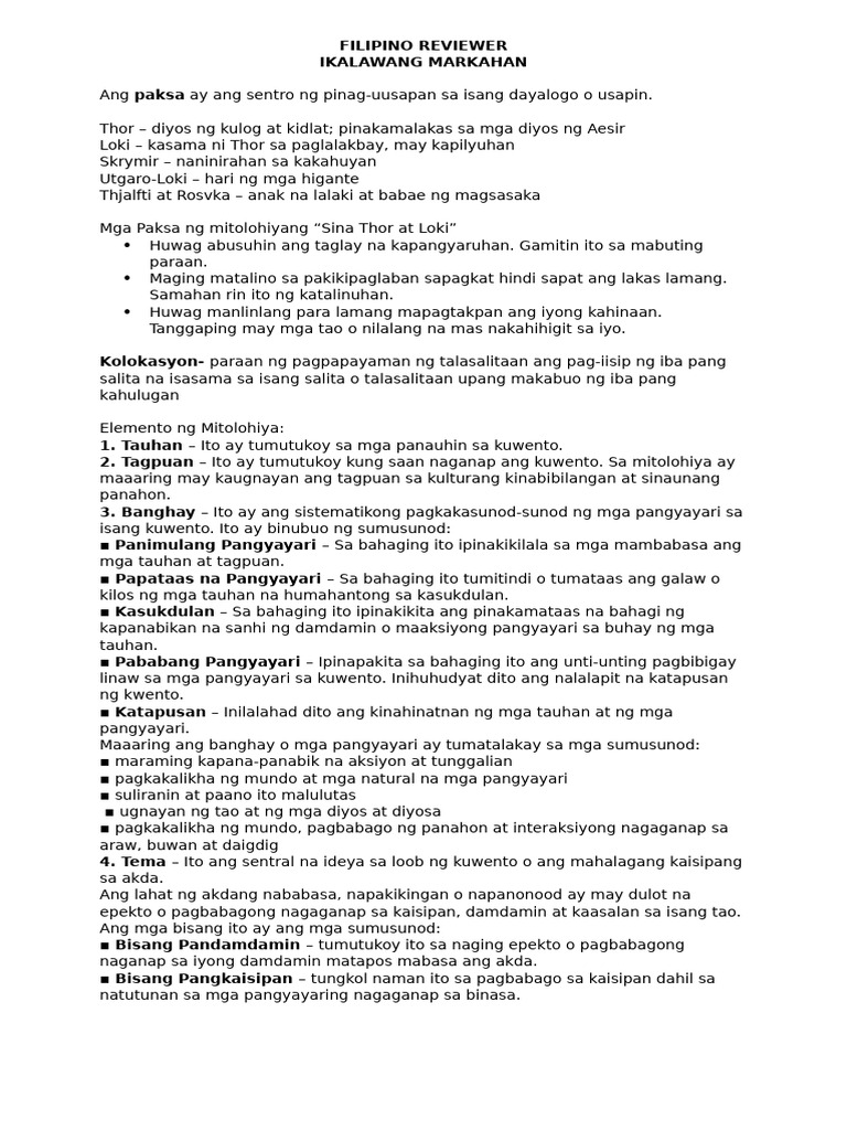 Filipino Reviewer Q2 | PDF