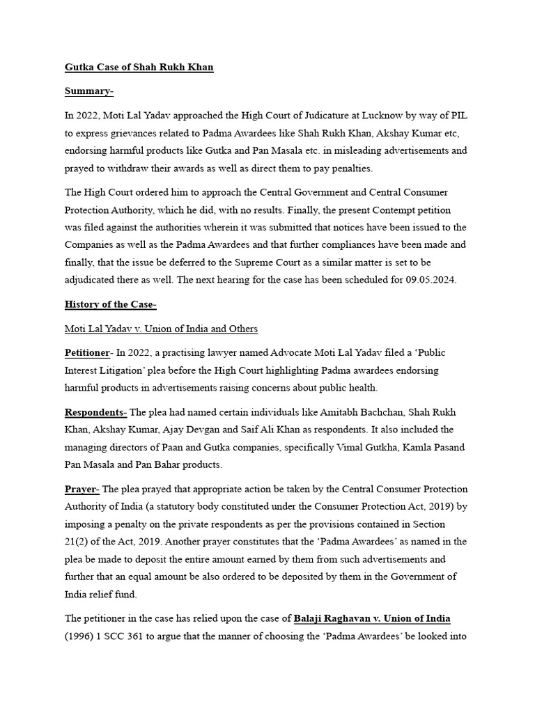 Celebs, Gutka Ads, and Legal Battles | PDF | Supreme Court Of India ...