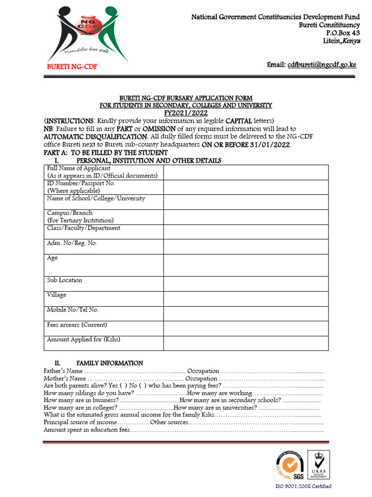 Bureti NG-CDF Bursary Application Form | PDF | Government And Personhood