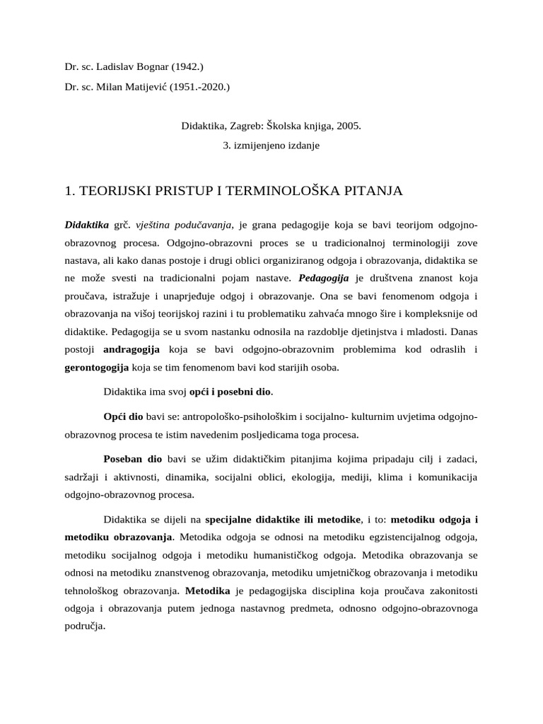 Didaktika, Bognar i Matijević | PDF