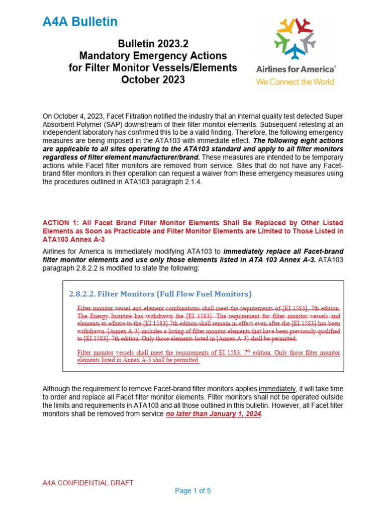 A4A Bulletin: Bulletin 2023.2 Mandatory Emergency Actions For Filter ...