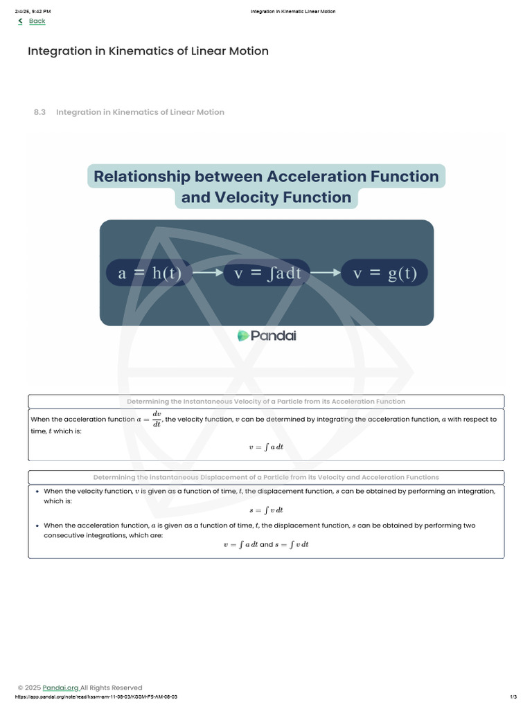 Integration in Kinematic Linear Motion | PDF | Kinematics | Acceleration