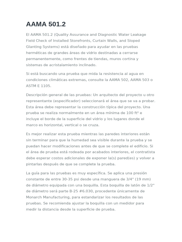 Pruebas de Fugas AAMA 501.2 en Vidrio | PDF