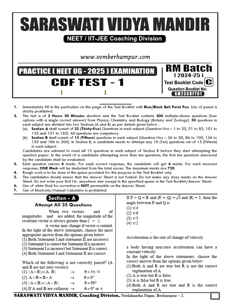 RM CDF-1 21-July-2024 Ques Solution SVM NKG2 | PDF | Acceleration | Proton