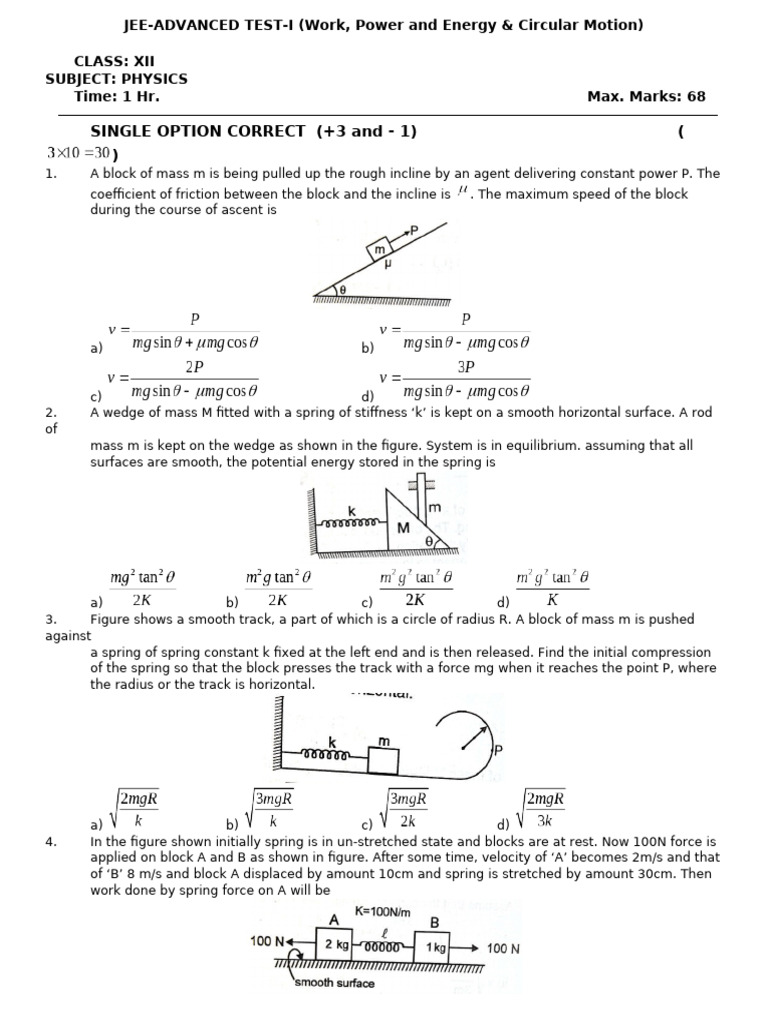 Physics - Class Xii - Jee-Advanced (Work, Power and Energy & Circular ...
