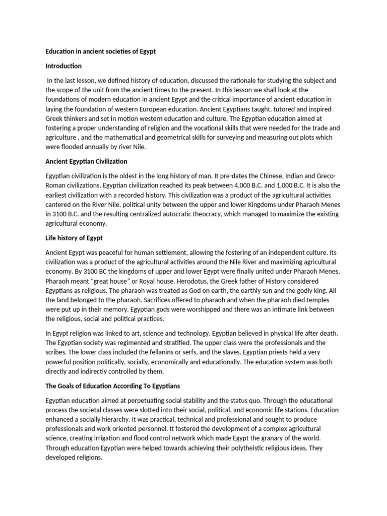 Notes On Education On Ancient Societies of Egypt, India and China | PDF ...
