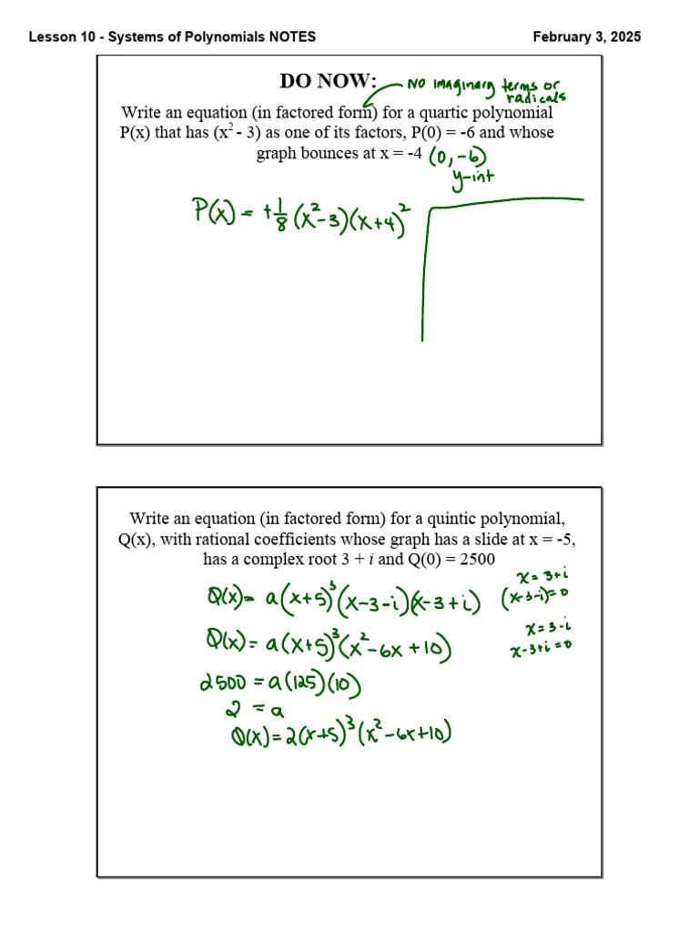 Lesson 10 - Systems of Polynomials NOTES | PDF
