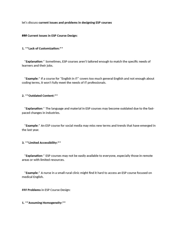 Current Issues Problems in ESP Course Design | PDF