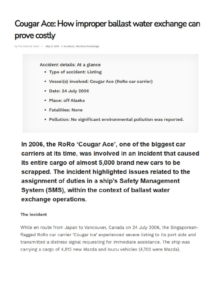 Mv Cougar Ace Case Study | PDF
